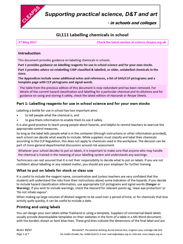 Labelling Chemicals in Schools Guide | PDF | Materials | Occupational ...