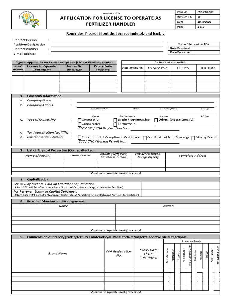 Fertilizer Handler License Application | PDF