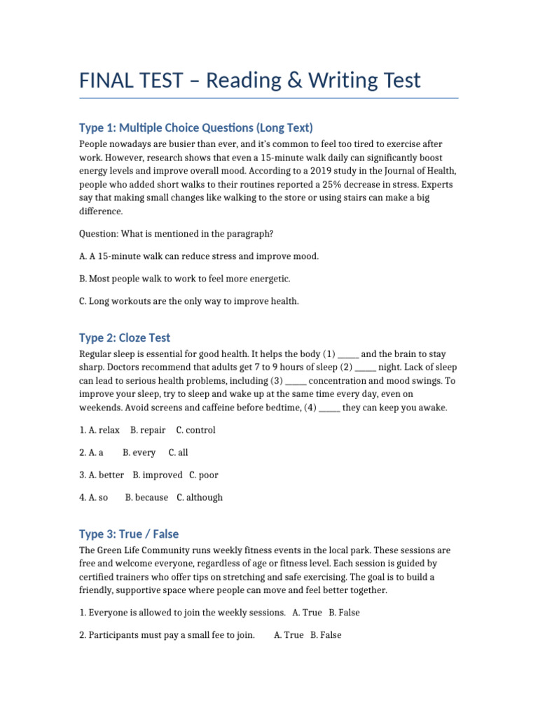 Final Test Practice | PDF