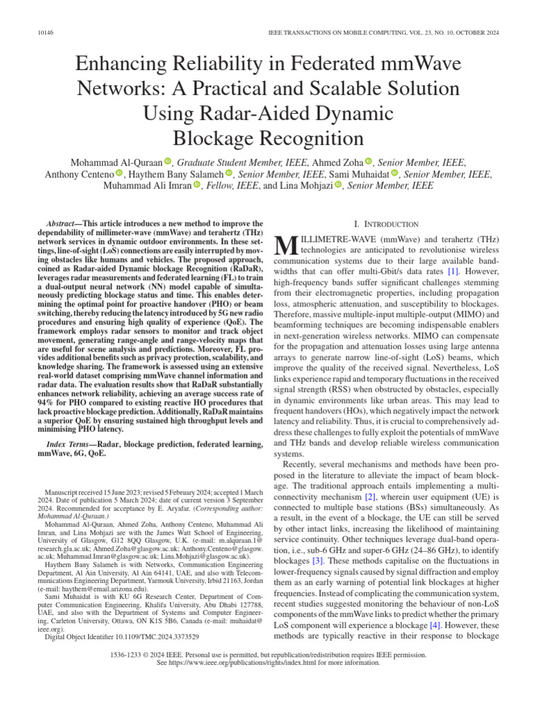 Enhancing Reliability in Federated MmWave Networks a Practical and Scalable Solution Using Radar ...