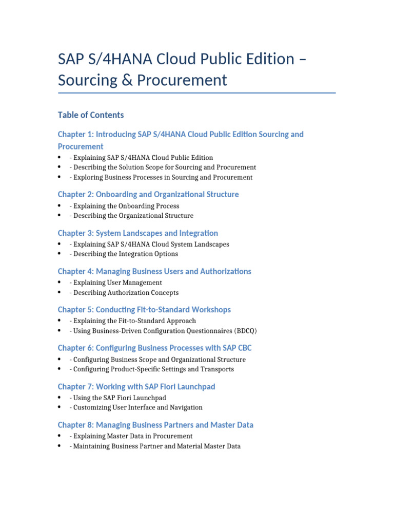 SAP S4HANA Procurement Table of Contents | PDF | Procurement | Cloud ...