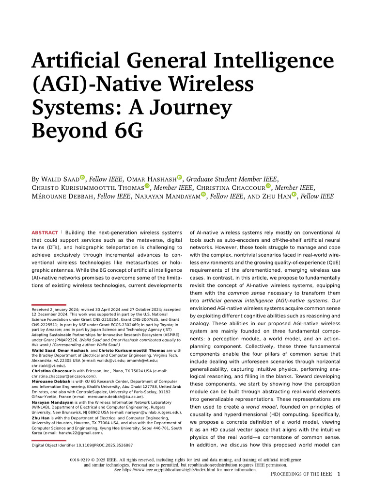 Artificial General Intelligence AGI-Native Wireless Systems a Journey Beyond 6G | PDF ...