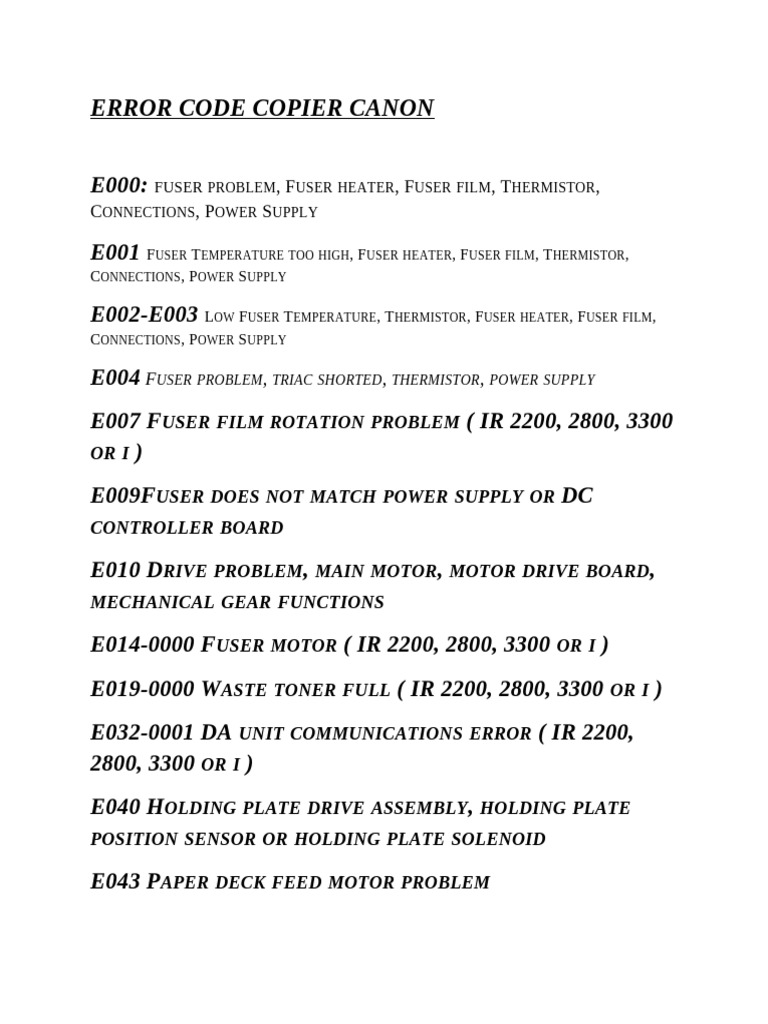 Canon Copier Error Codes Explained | PDF | Computer Engineering | Computing
