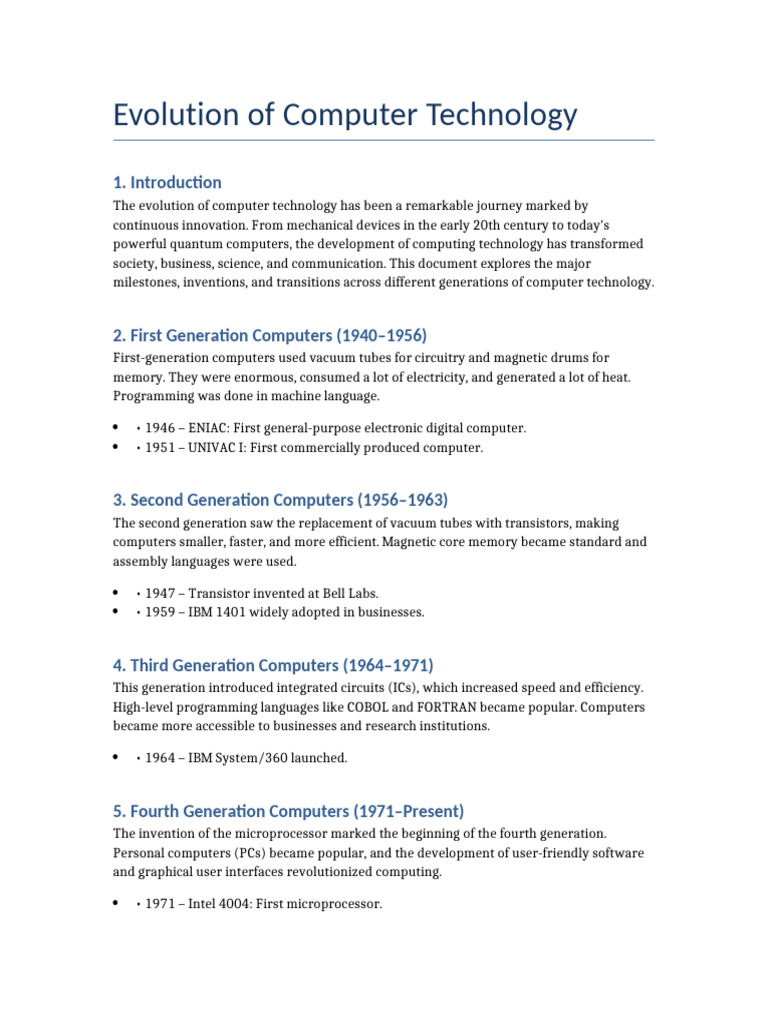Evolution of Computer Technology Overview | PDF | Computing | Personal ...