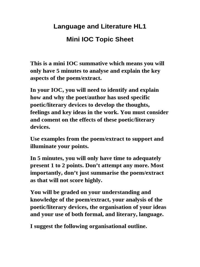 Language and Literature HL Mini IOC | PDF