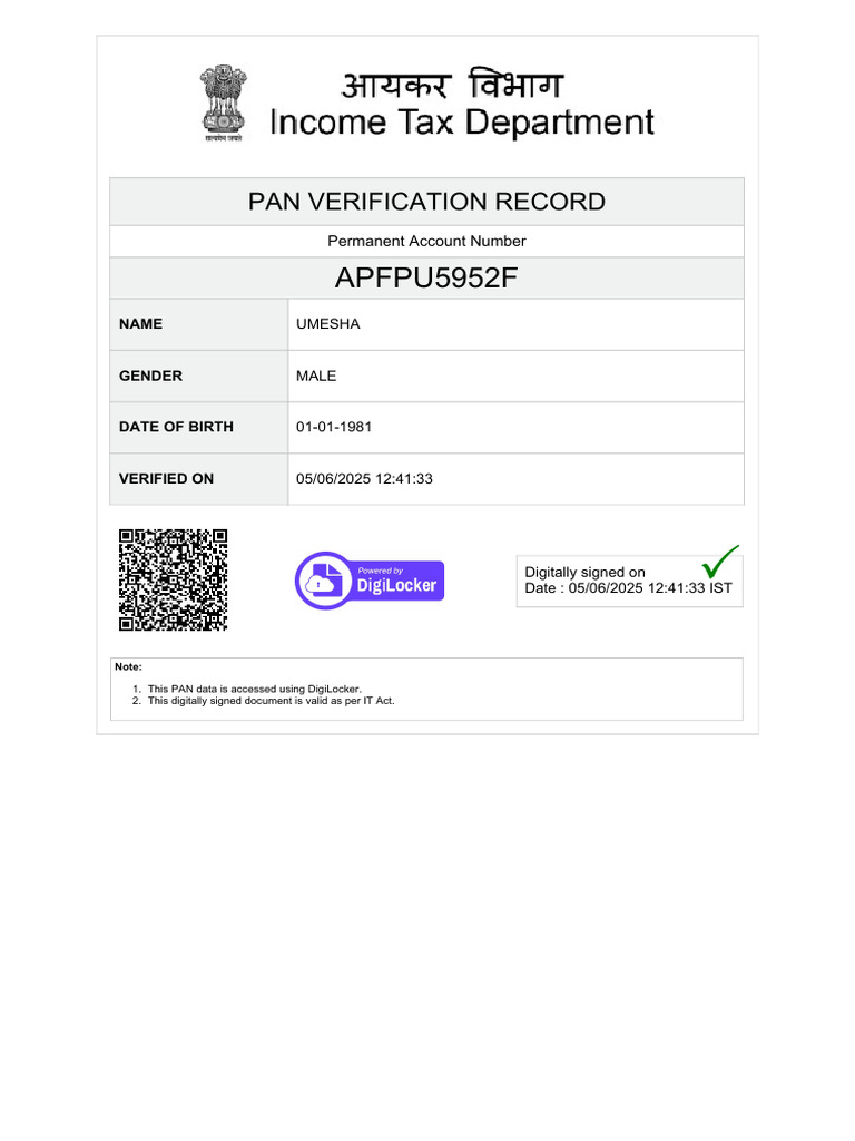 APFPU5952F: Pan Verification Record | PDF