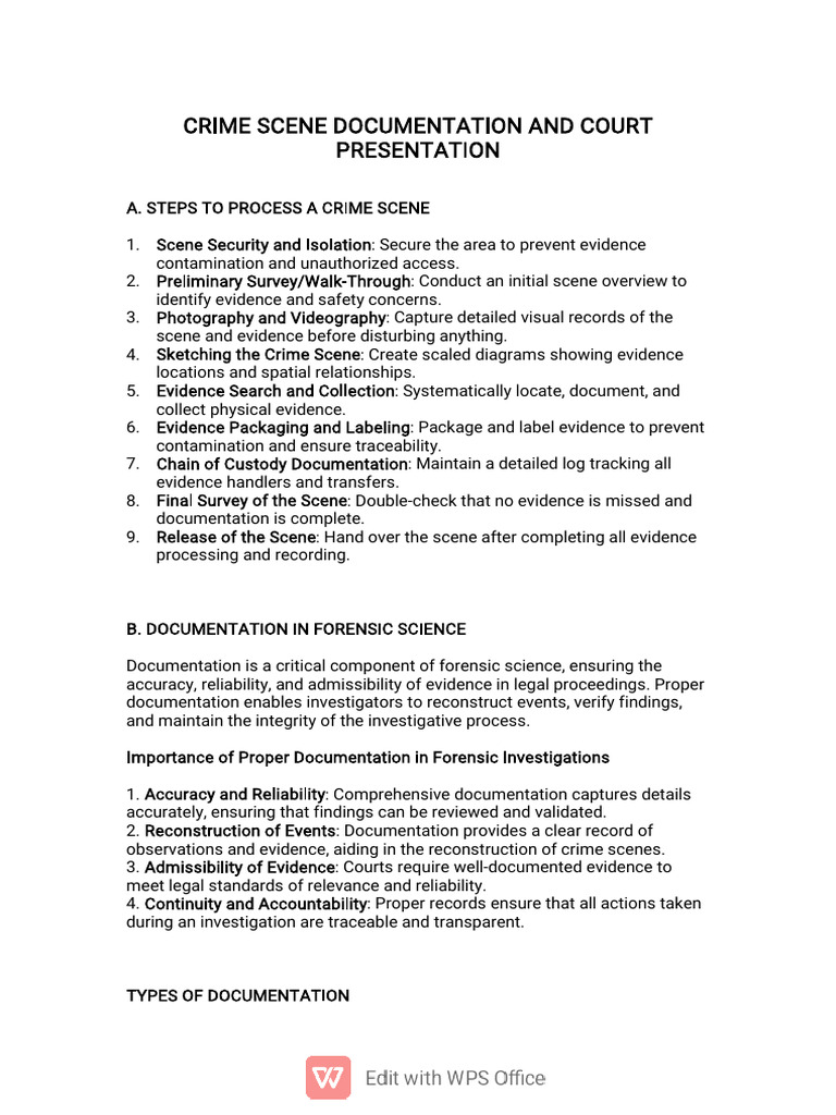 Documentation of Crime Scene Lecture Note | PDF | Crime Scene