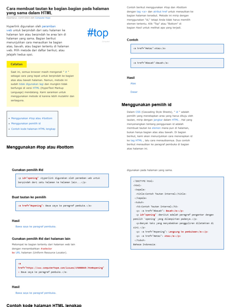Tautan HTML untuk Navigasi Halaman | PDF