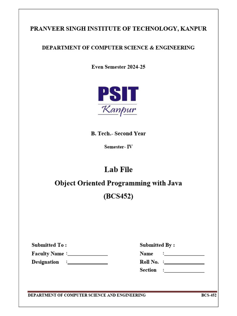 BCS 452 Lab Template 2024 25 Session | PDF | Method (Computer Programming) | Engineering