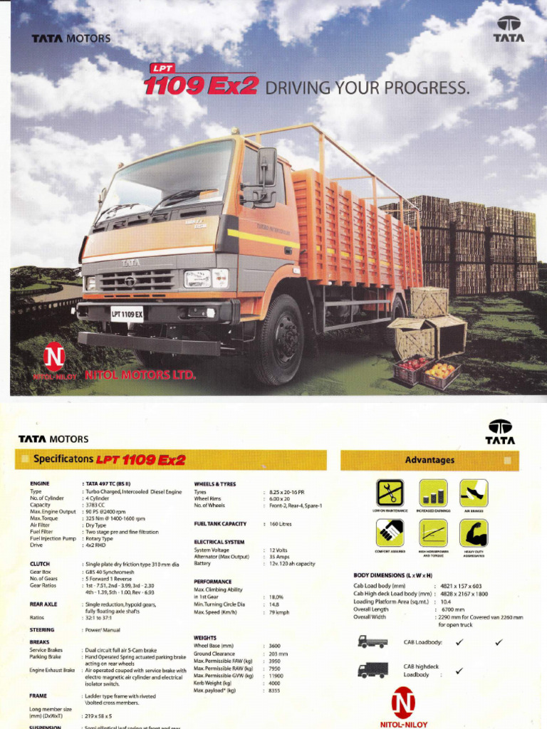 Tata 1109 Truck Specifications Overview | PDF | Truck | Axle