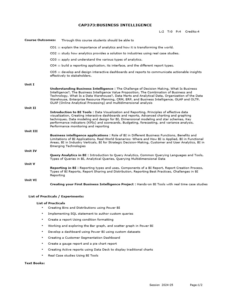 Cap373 Business Intelligence | PDF | Business Intelligence | Analytics