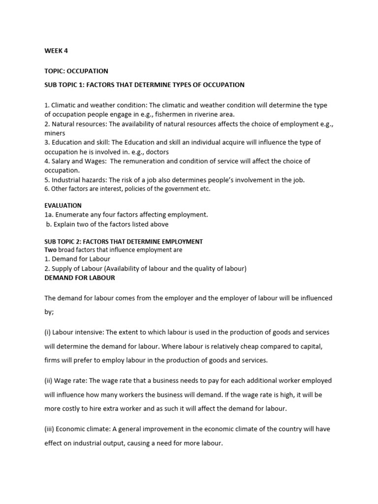 7442 - WEEK 4 Factors That Determine The Types of Occupation | PDF ...