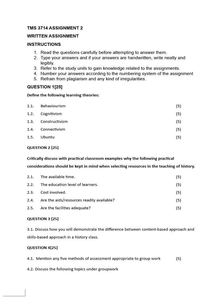 Tms 3714 Assignment 2 2025 | PDF | Learning Theory (Education) | Education Theory