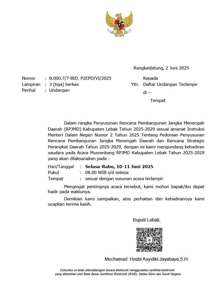 Surat Undangan Musrenbang RPJMD 2025-2029 (Share) | PDF