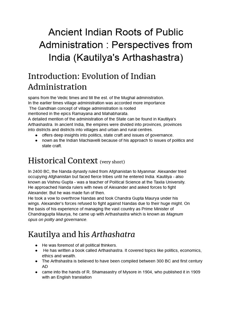 PPA - Unit1 Indian Administration Kautilya | PDF