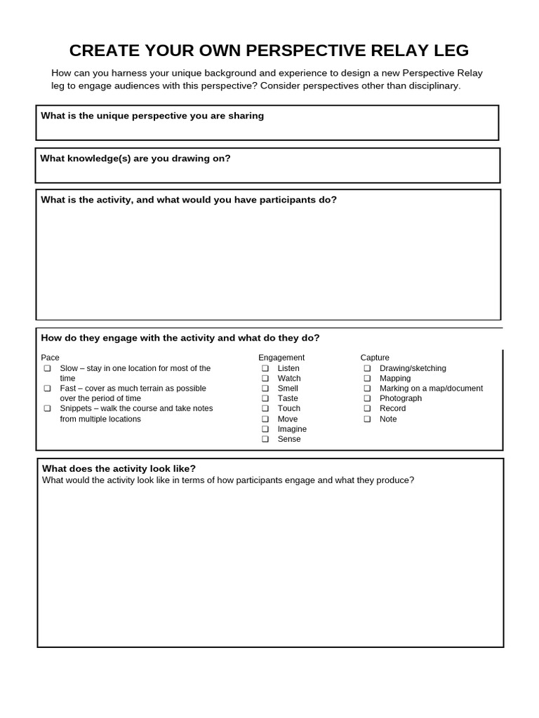 TD School Perspective Relay Worksheet | PDF