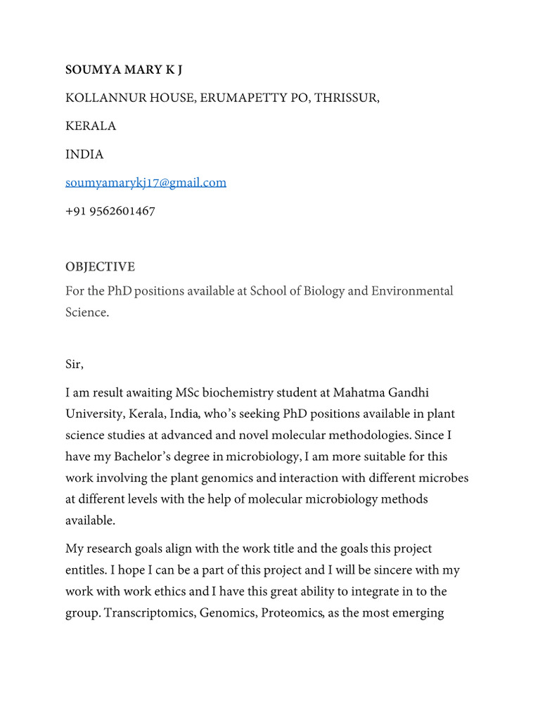 Application For PHD Position | PDF