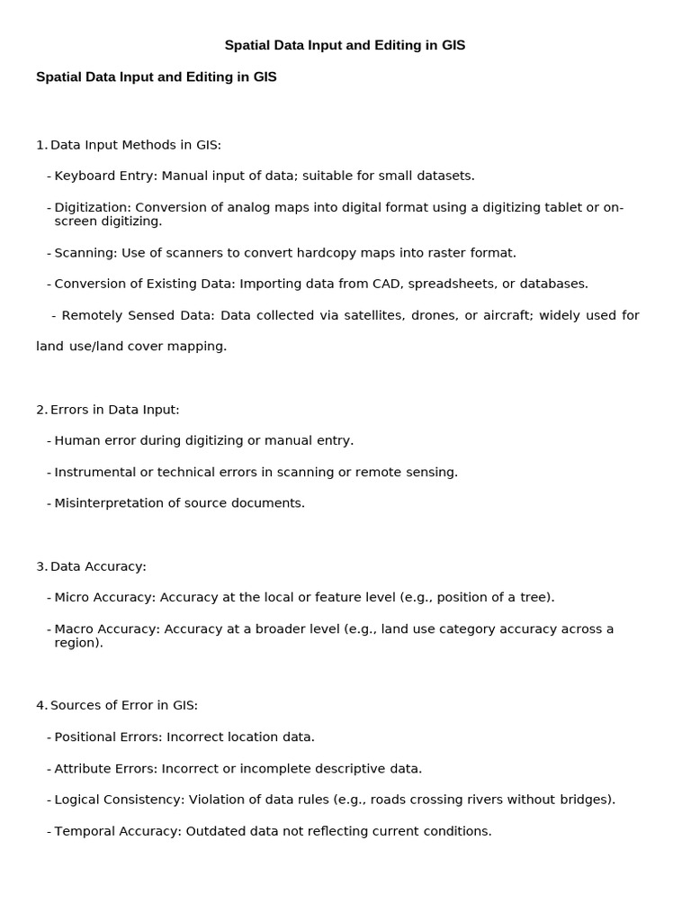 Spatial Data Input and Editing GIS | PDF