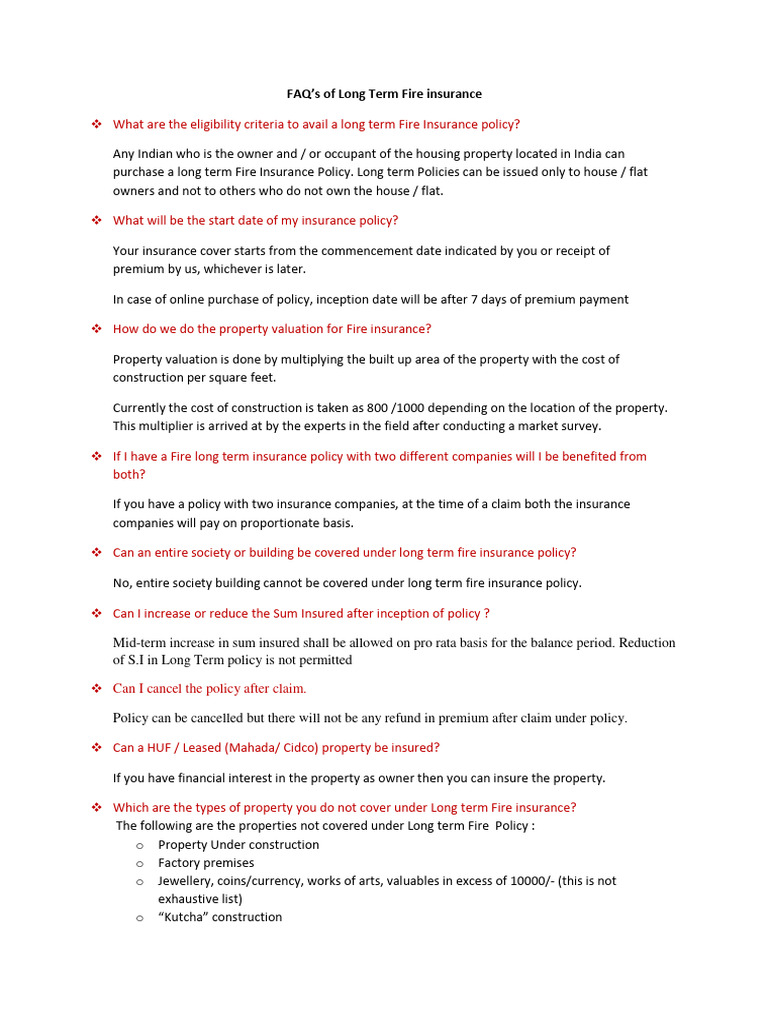 FAQs - Fire Long Term Policy | PDF | Insurance | Property Insurance