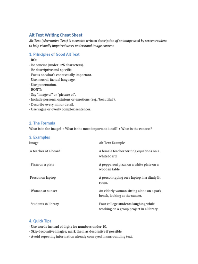 Alt Text Writing Cheat Sheet | PDF