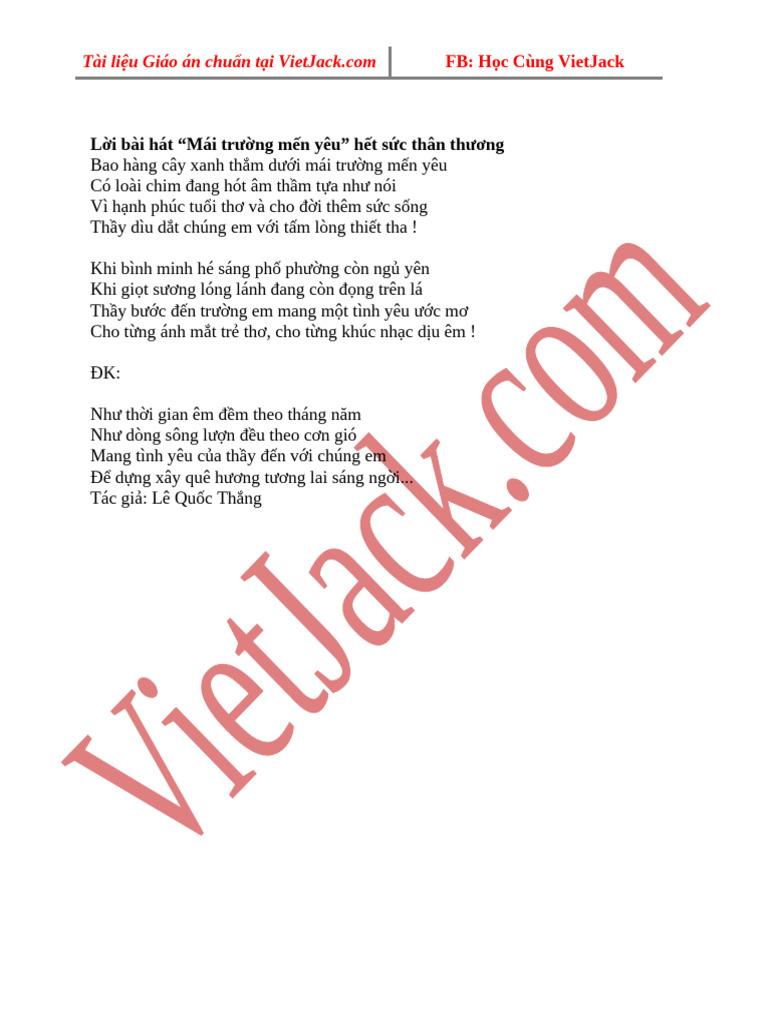 Loi Bai Hat Mai Truong Men Yeu Het Suc Than Thuong | PDF