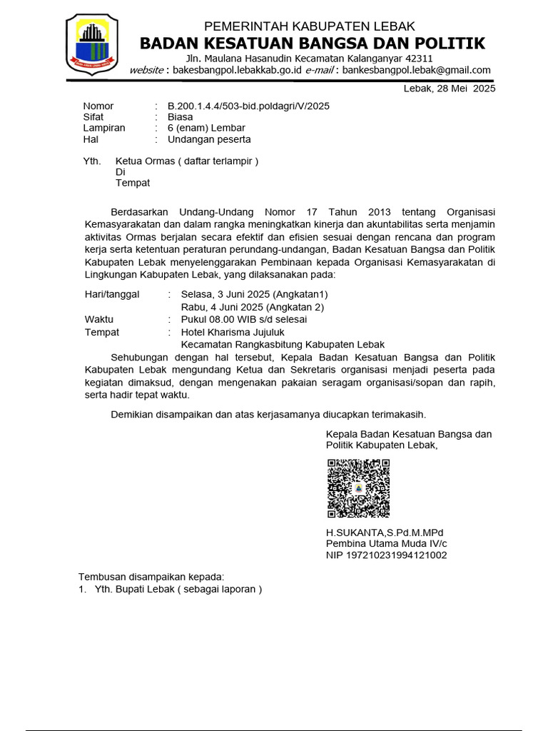 Surat Undangan Pembinaan - Ormas 2025 | PDF