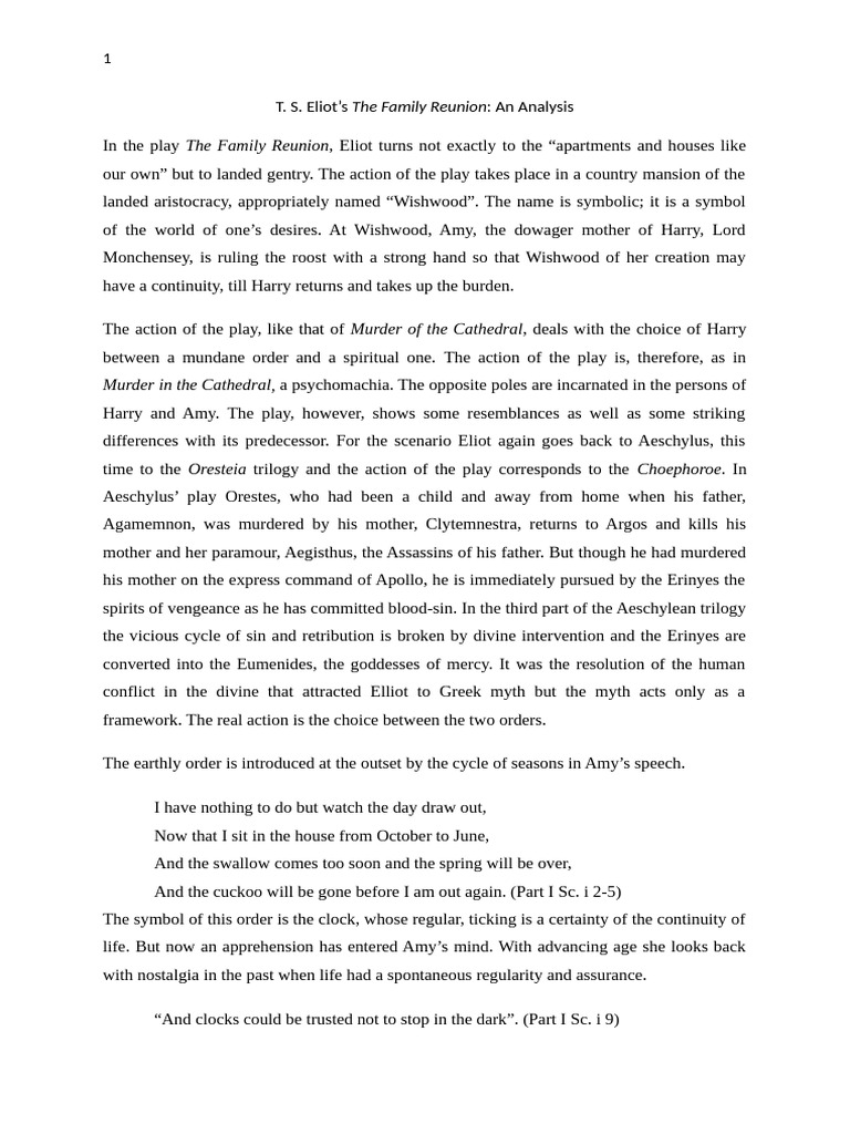 Analysis of T.S. Eliot's Family Reunion | PDF