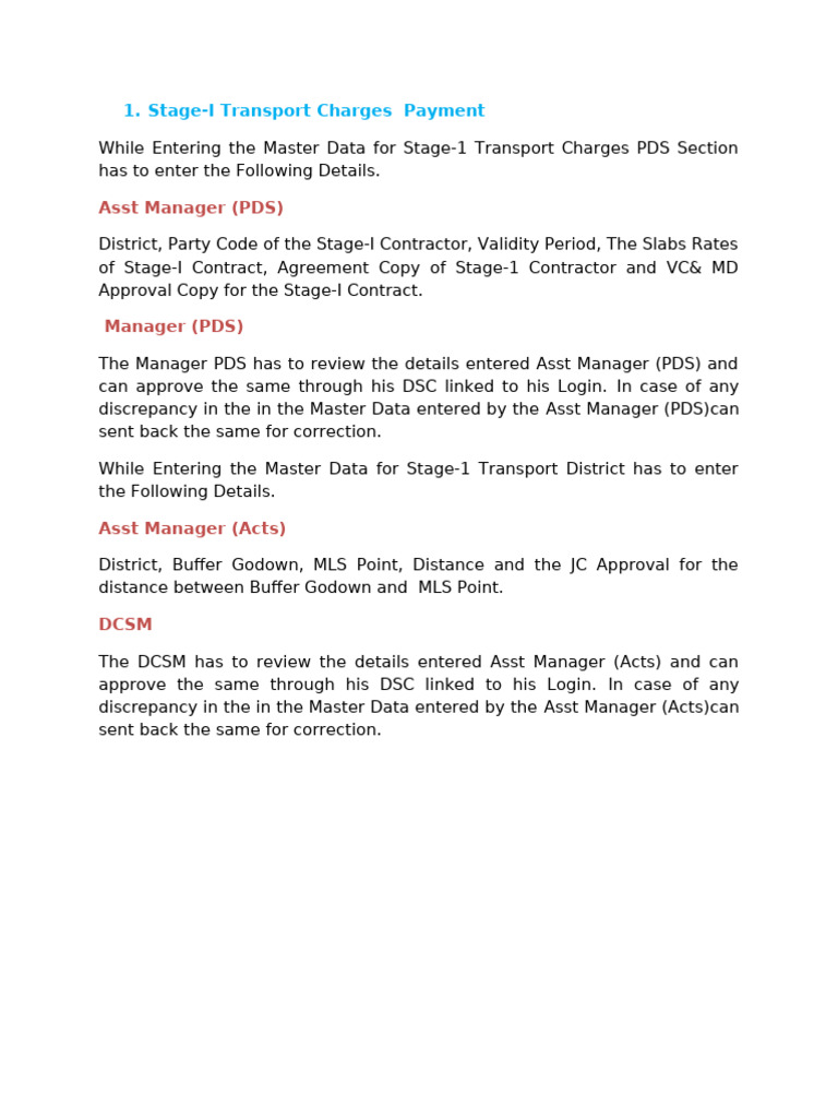 Stage-I & II Transport Charges Guide | PDF