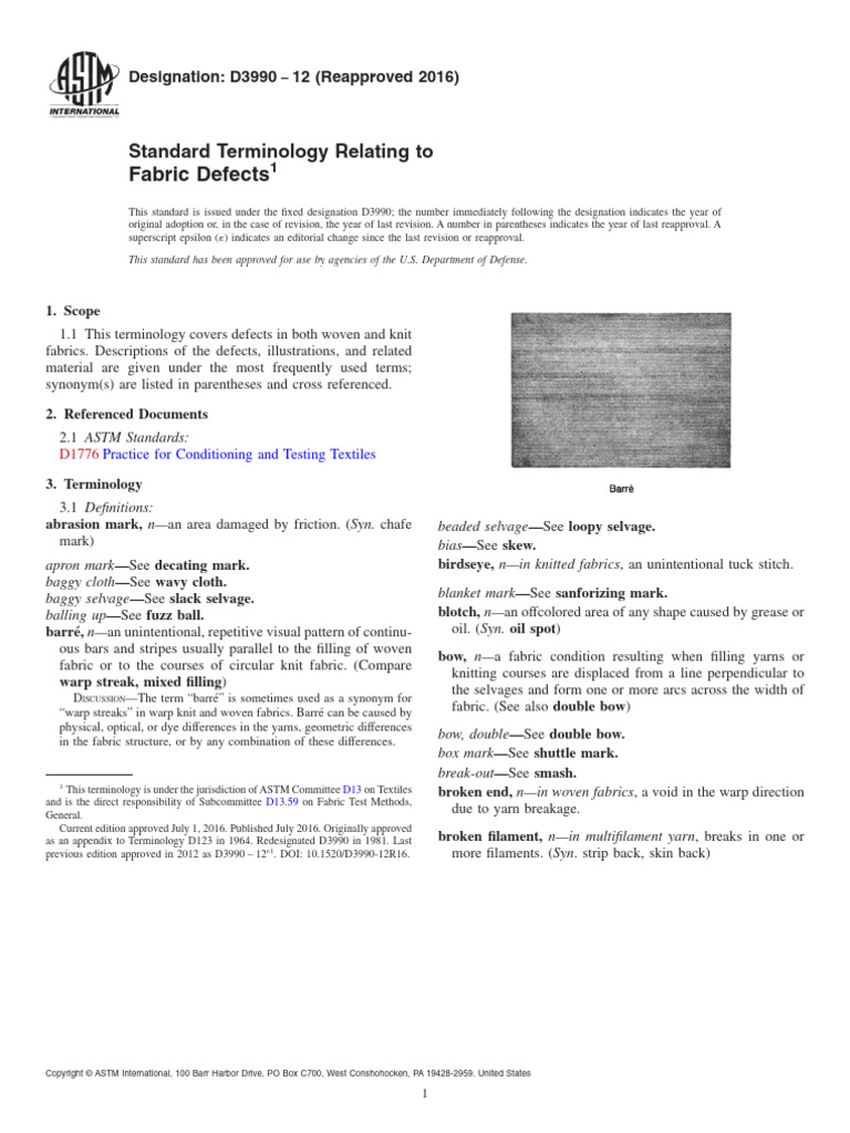 D3990-12 (Reapproved 2016) | PDF | Knitting | Textiles