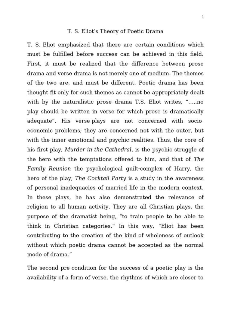 Eliot's Theory of Poetic Drama | PDF | Poetry | T. S. Eliot