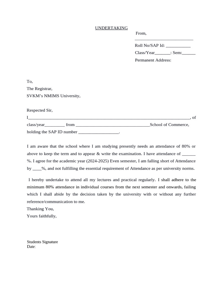 Student Undertaking | PDF