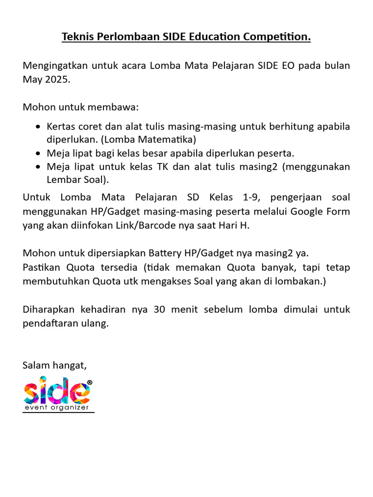 Teknis Lomba Mapel SIDE May | PDF