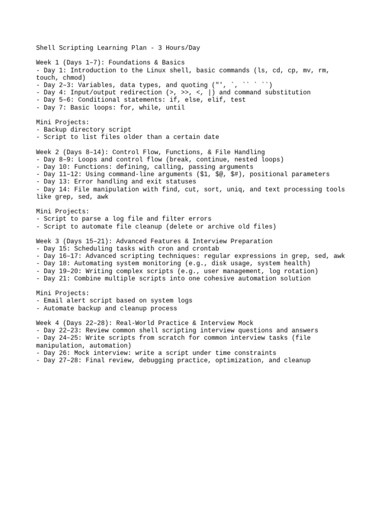 Shell Scripting Learning Plan 3hrs | PDF