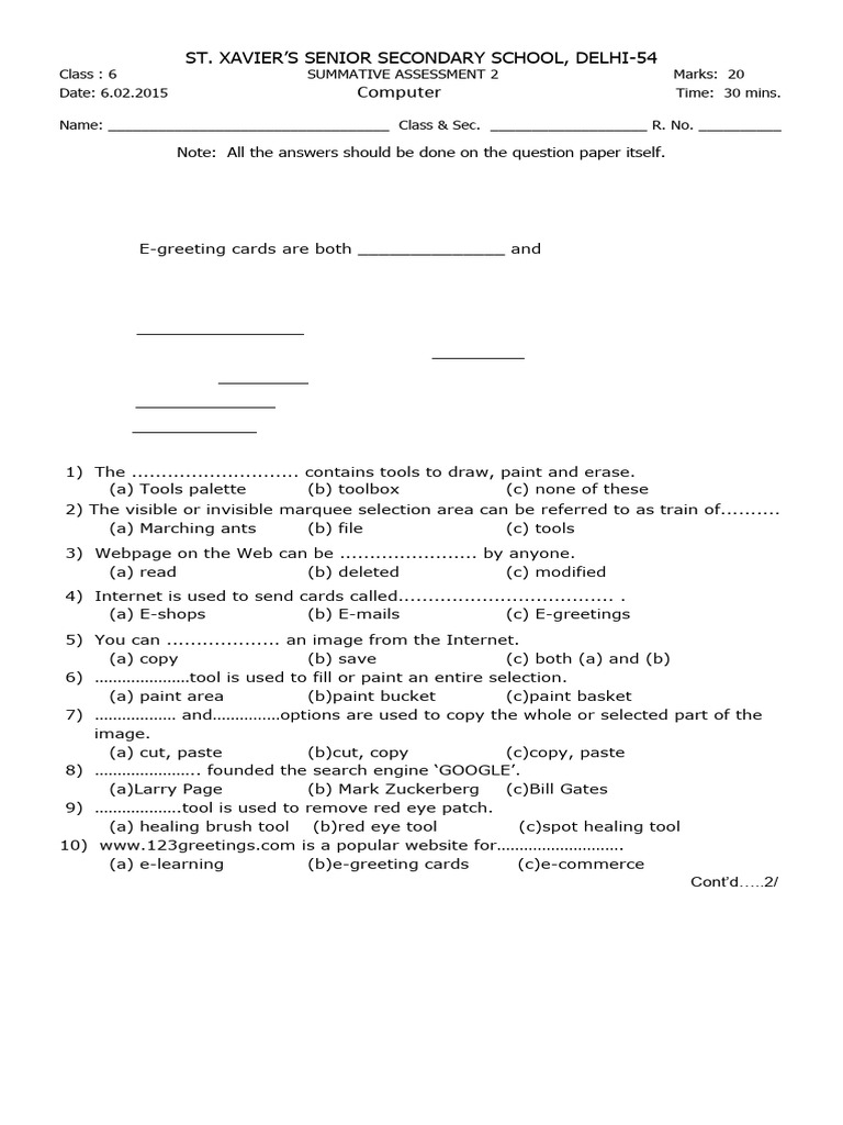 ICSE Class 6 Annual Exam Model Question Paper 1 - COMPUTER | PDF ...