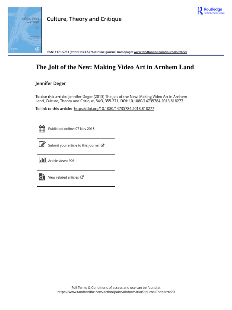 The Jolt of The New Making Video Art in Arnhem Land | PDF
