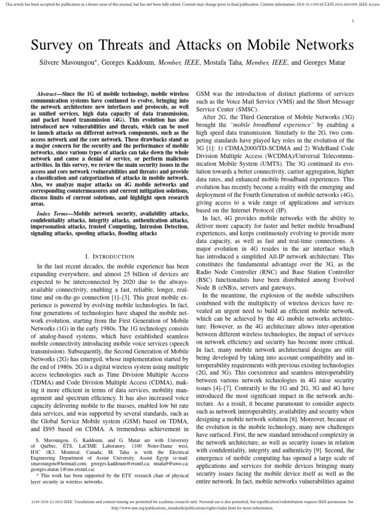 IEEE Acceess Attackson Mobile Networks | PDF | Computer Network | 4 G
