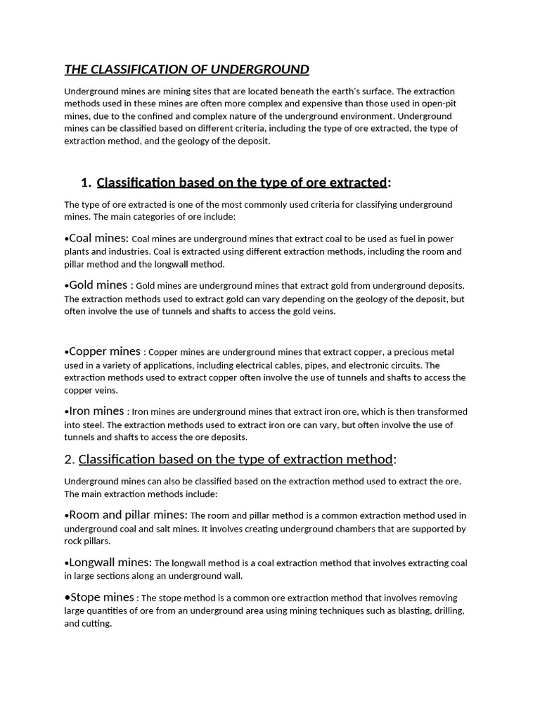 Classification of Underground | PDF | Mining | Ore