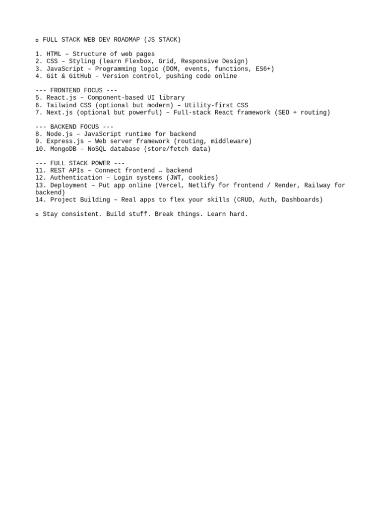 ? Full Stack Web Dev Roadmap (Js S | PDF