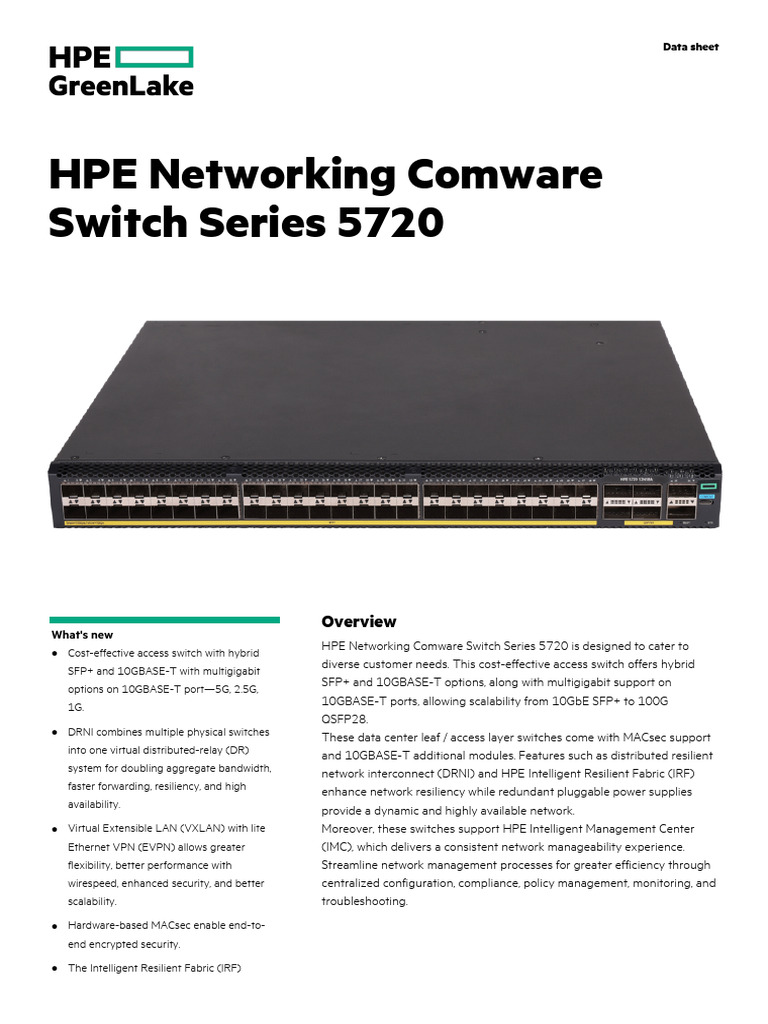 HPE Comware Switch Series 5720 Overview | PDF | Computer Network ...