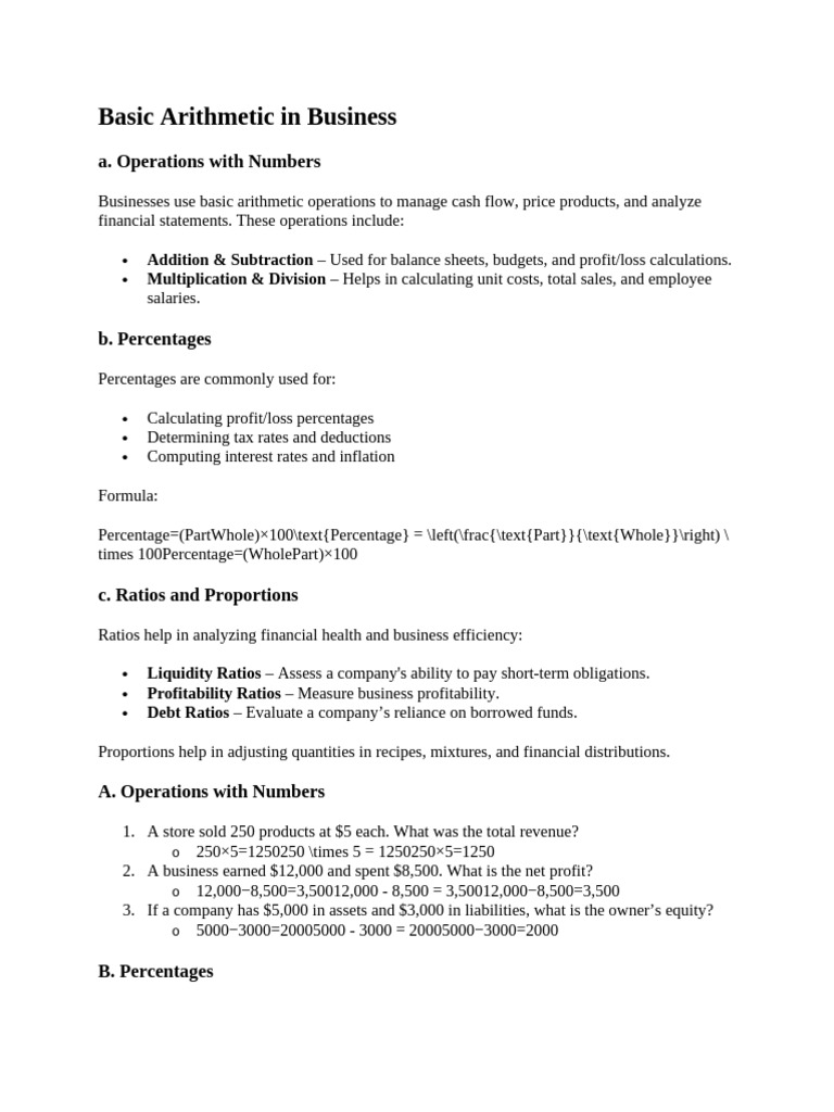 Basic Arithmetic in Business | PDF
