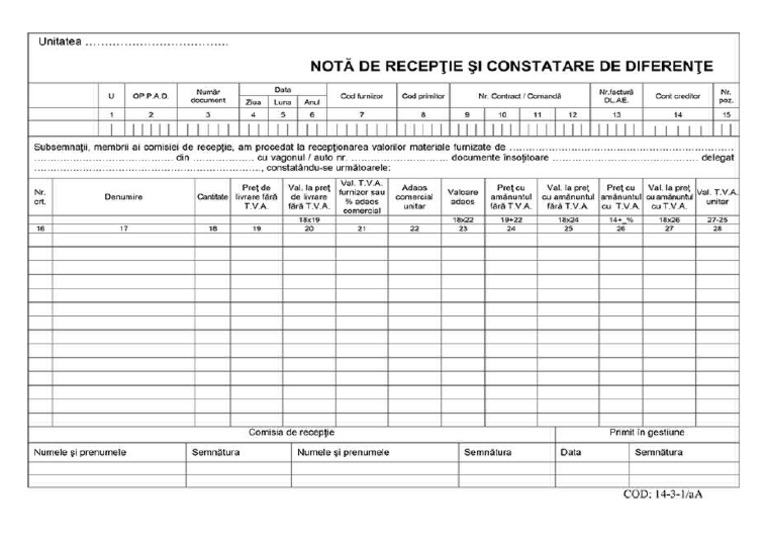 Nota de Receptie Si Constatare de Diferente | PDF
