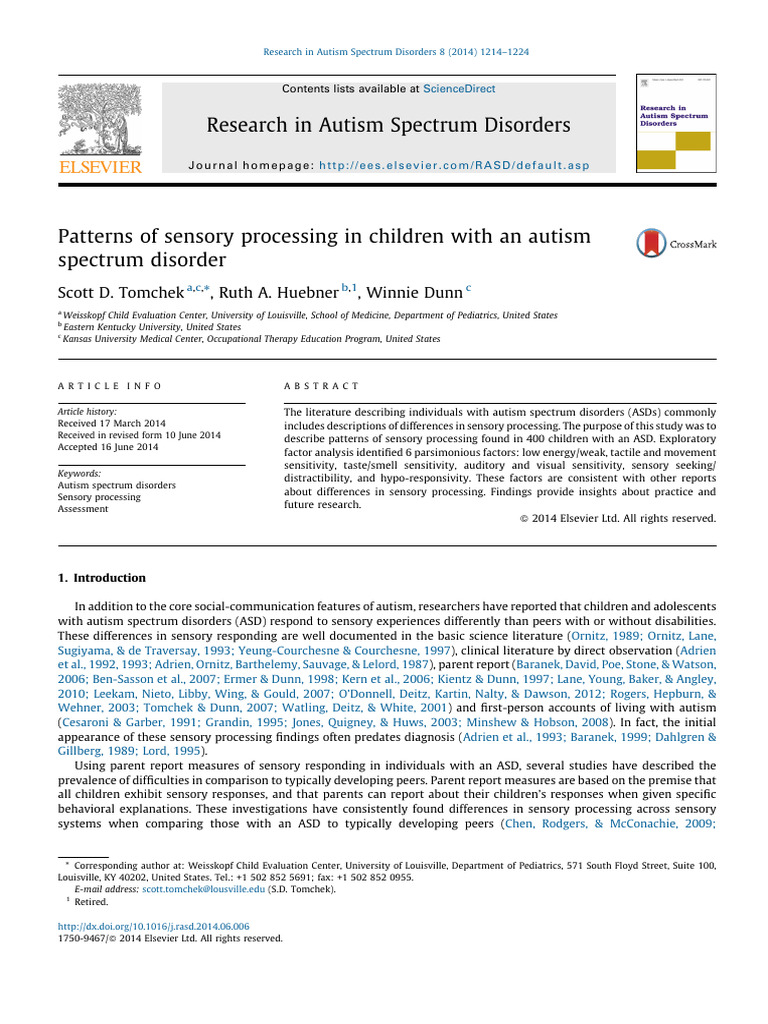 Patterns of Sensory Processing in Children With An Autism Spectrum ...