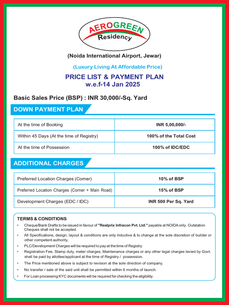 AEROGREEN Residency Price List | PDF