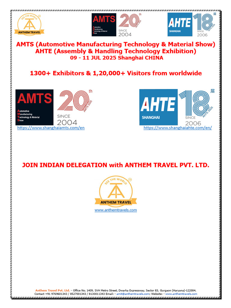 Amts & Ahte China 2025 (9-11 Jul) With Anthem Travel Pvt. Ltd. | PDF ...