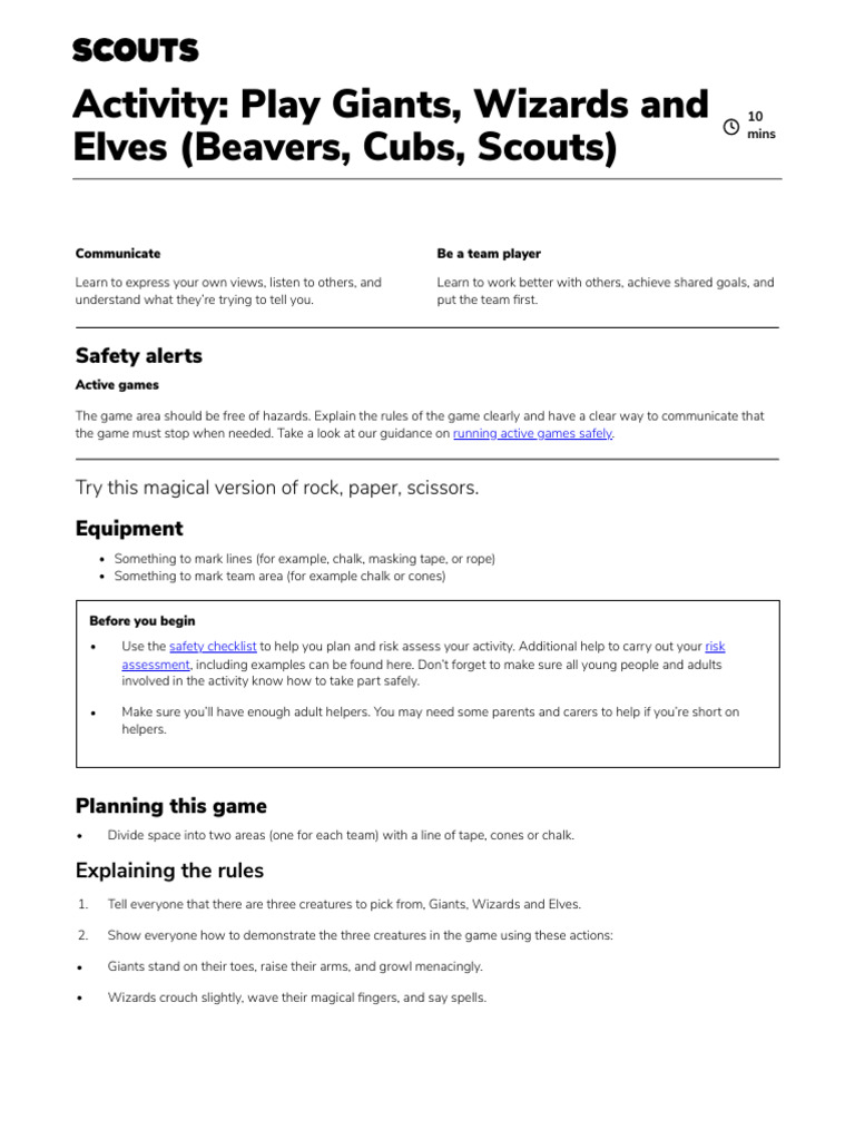 Activity Play Giants Wizards and Elves | PDF