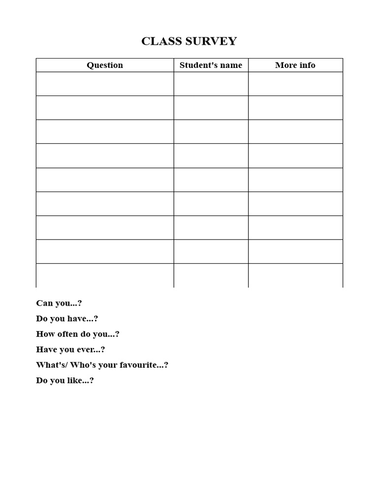 Class Survey Questions Template | PDF