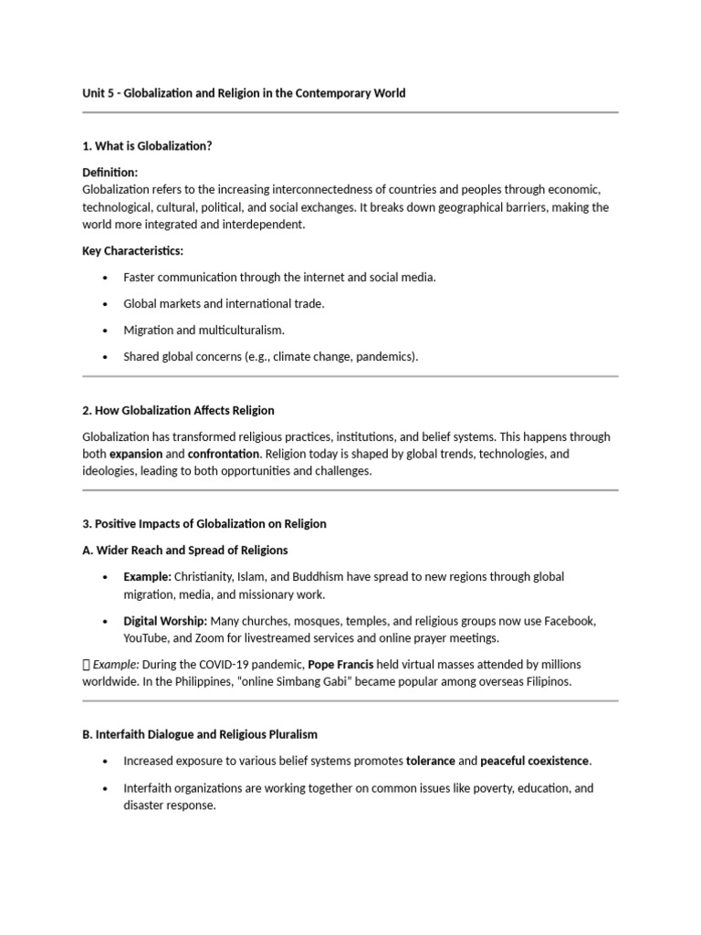 Unit 5 Globalization and Religion Lesson | PDF | Globalization ...