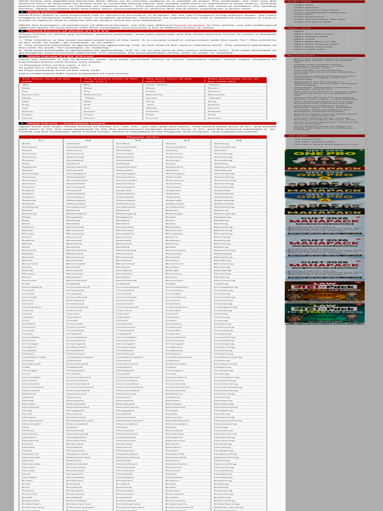 Verb Forms Check Three Forms of Verb V1 V2 V3 Chart 05-25-2025!03!52 PM ...