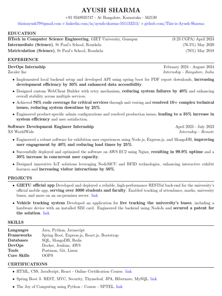 Ayush Sharma Resume 2025-1 | PDF | Software Development | Computing