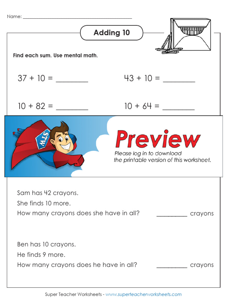 Adding 10 Math Worksheet Answers | PDF